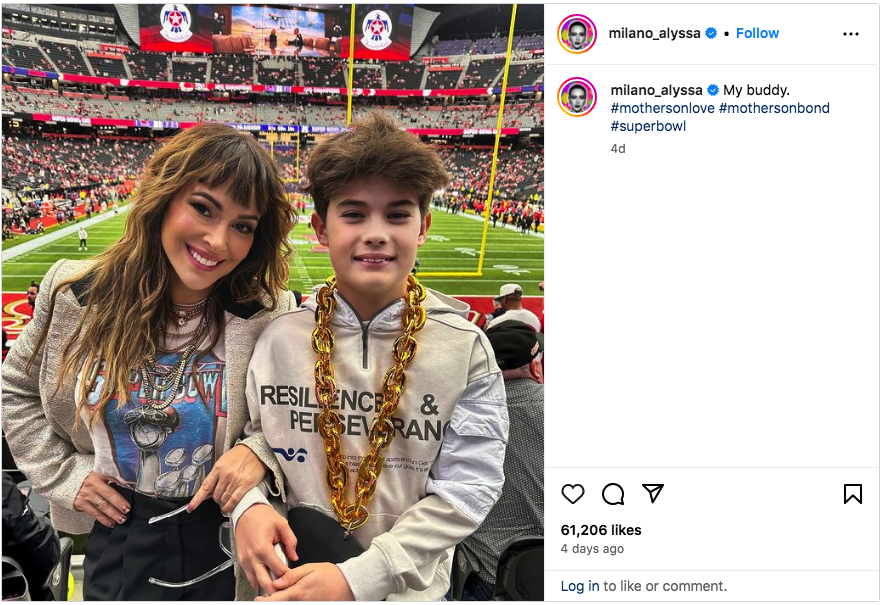 After photo emerges of Alyssa Milano and her son, 12, at the Super Bowl ...